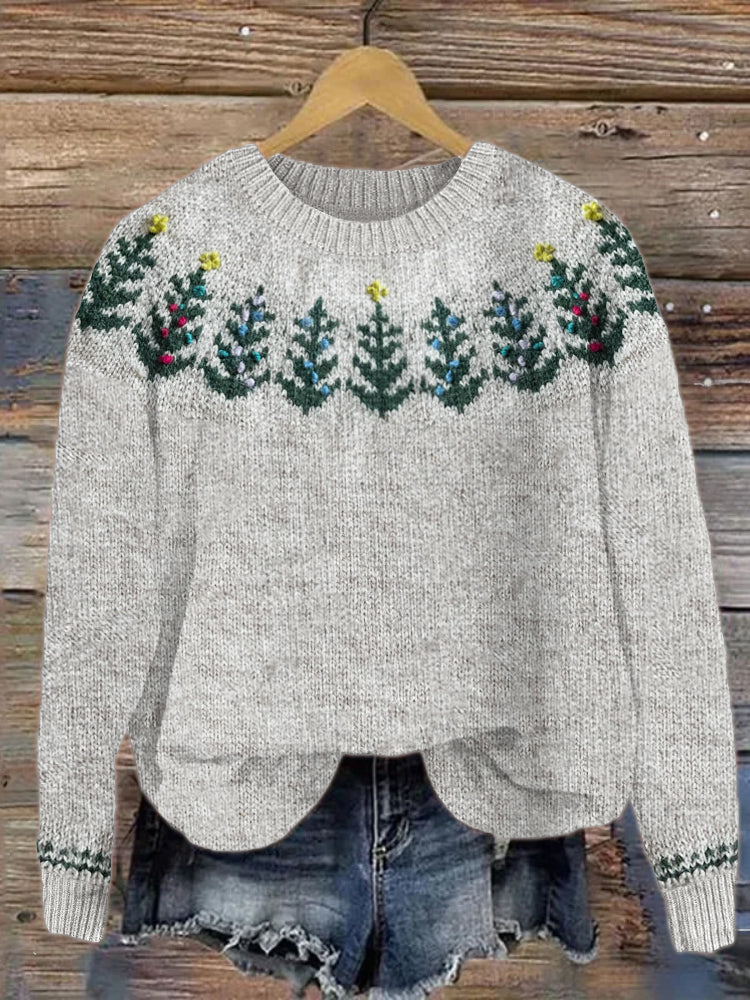 Christmas Trees Inspired Cozy Knit Yoke Sweater – fashionsully