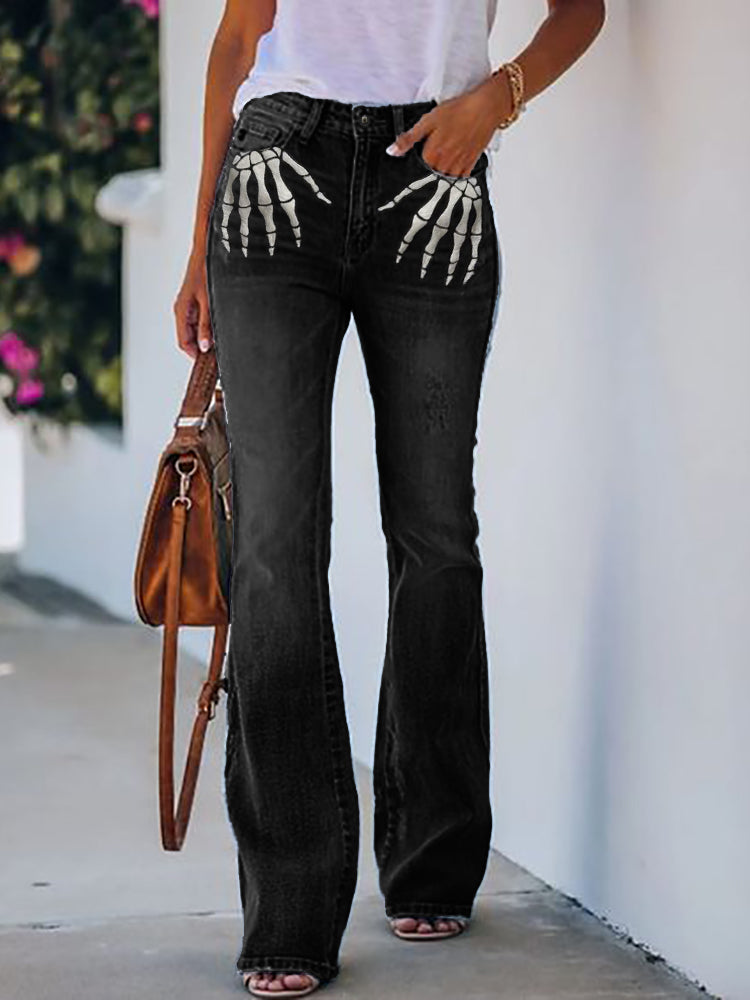 Halloween Skeleton Hand Pockets Classic Bootcut Jeans – fashionsully