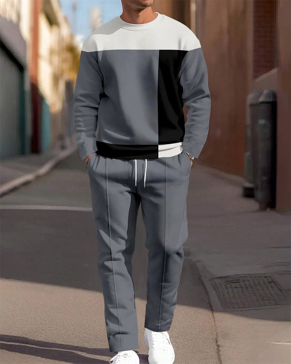 Men's Simple Colorblock Round Neck Casual Sports Set 0196 – fashionsully
