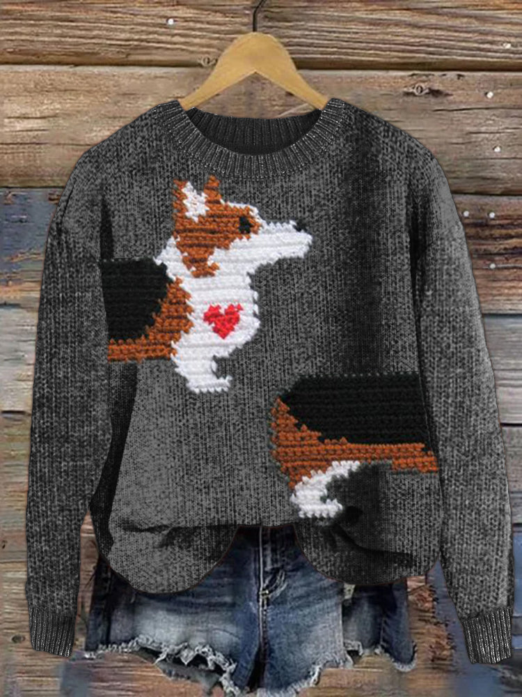 Lovely Corgi Dog Crochet Cozy Knit Sweater – fashionsully