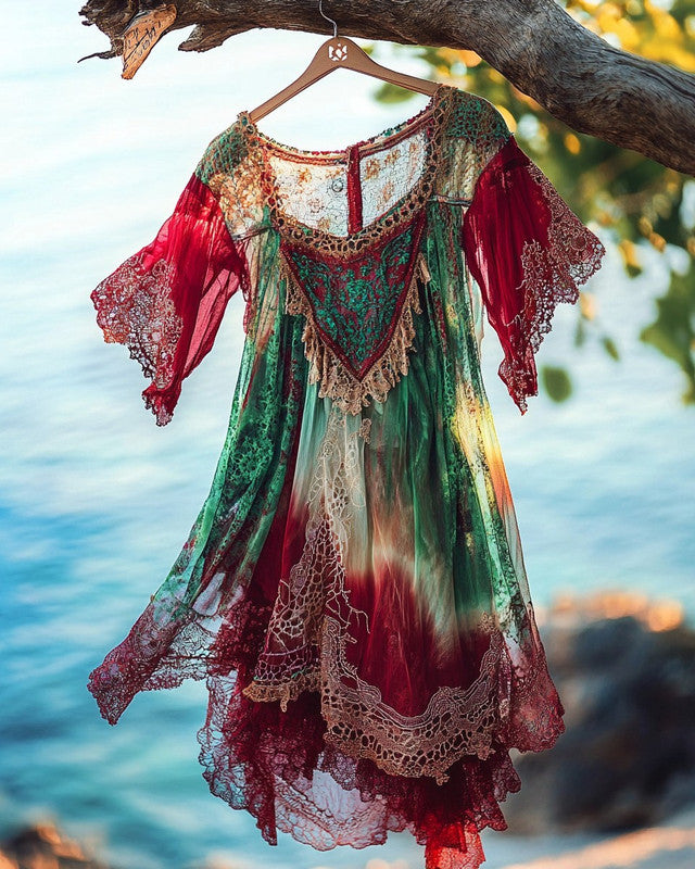 Summer Holiday Ruffle Lace Color Contrast Dress 13c2 – fashionsully