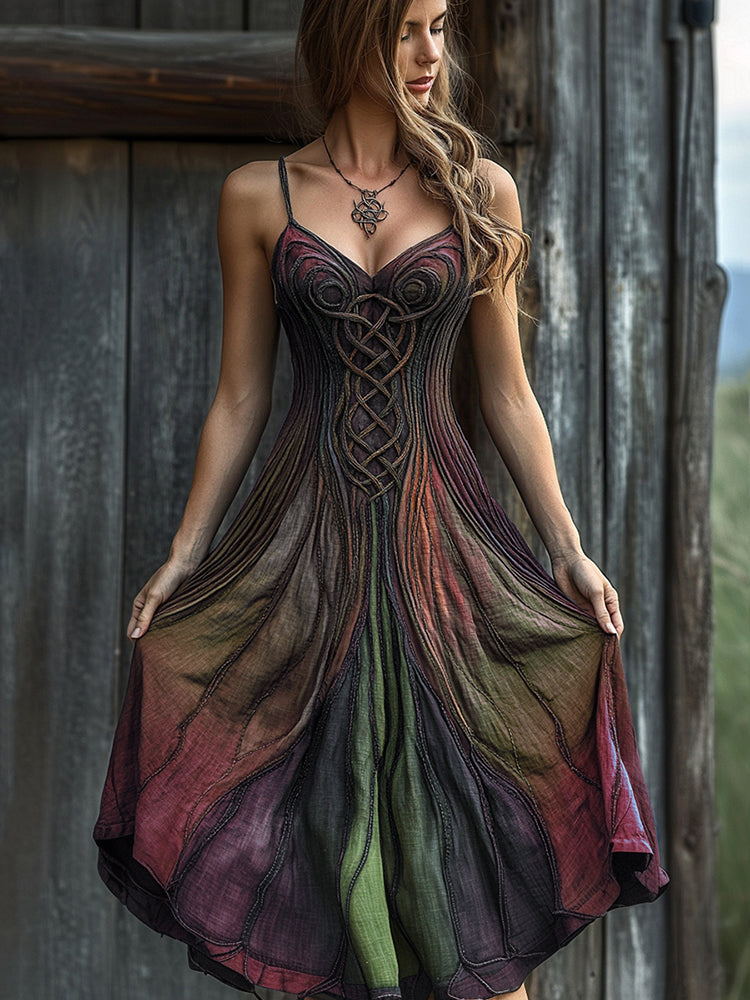 Vintage Celtic Knot Gradient Art Sling Dress – fashionsully