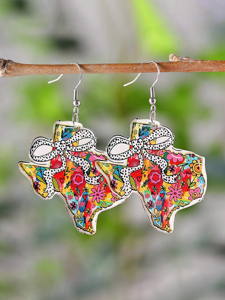 💙texas Strong💪retro Western-style Texas Map Printed Earrings – fashionsully
