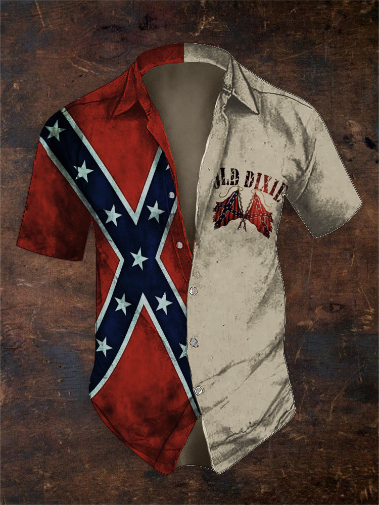 Men's Old Dixie Southern Pride Rebel Flag Contrast Shirt – fashionsully