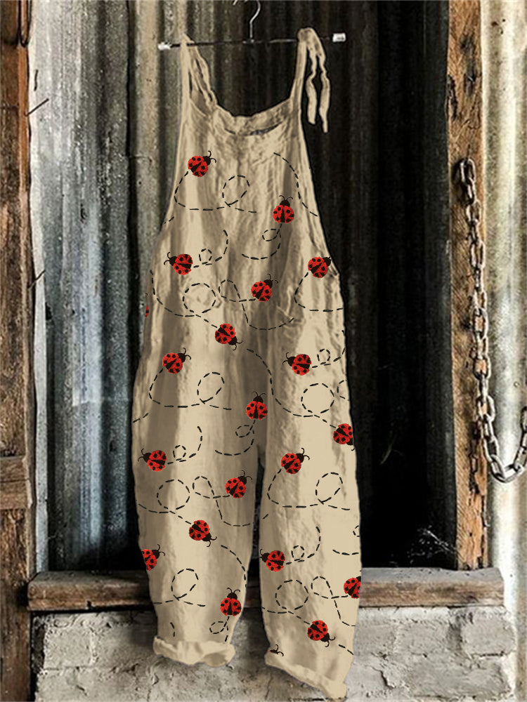 ladybugs Embroidery Pattern Loose Fit Jumpsuit – fashionsully