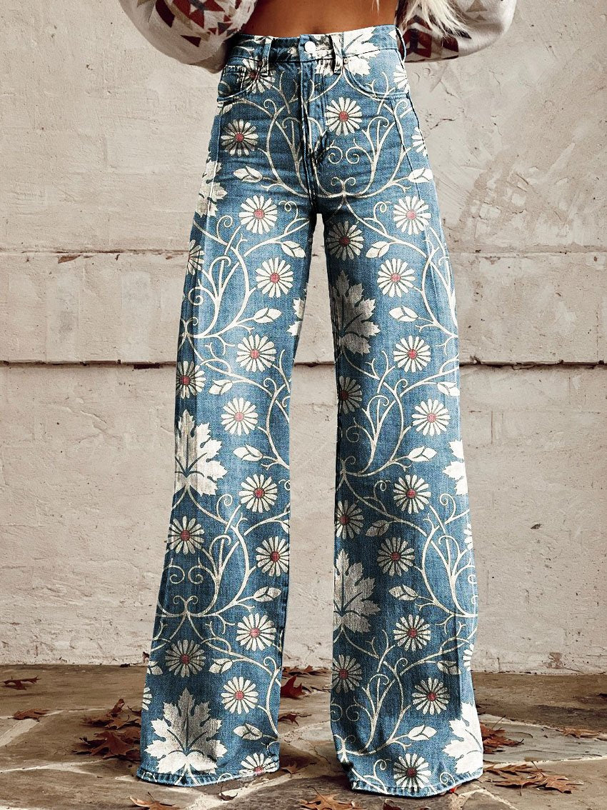 Women's Vintage Print Casual Wide Leg Pants – fashionsully