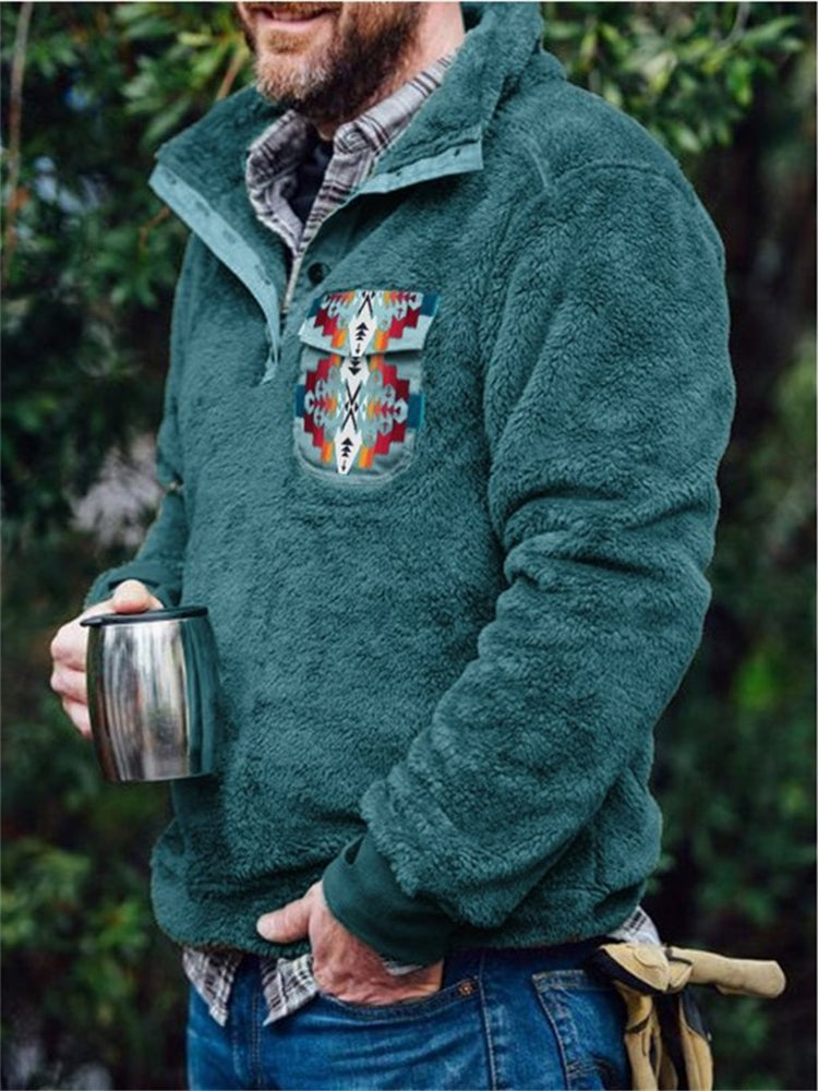 Men's Western Aztec Flap Pocket Fleece Pullover – fashionsully