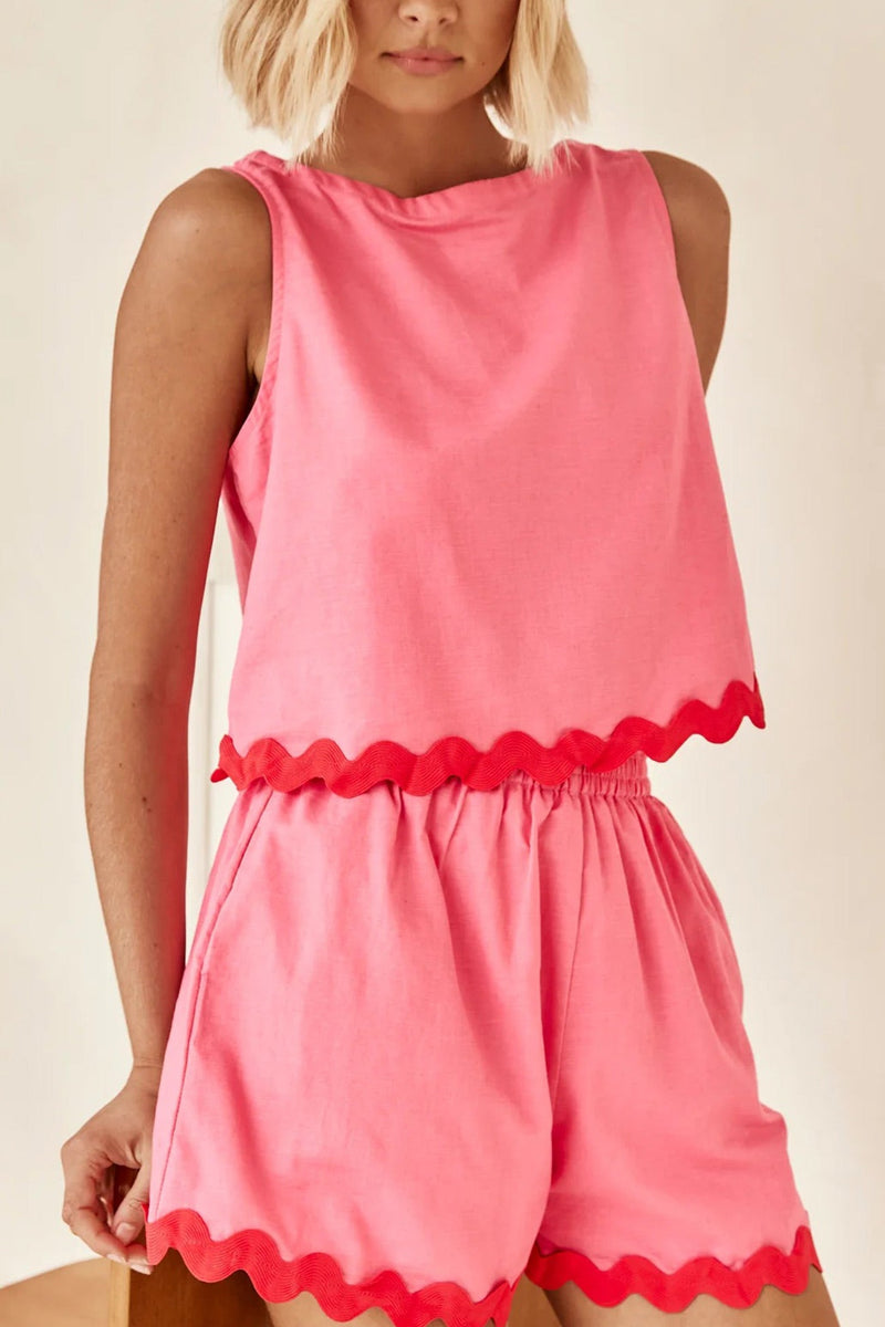 Wavy Hem Tank Top Shorts Suits – fashionsully