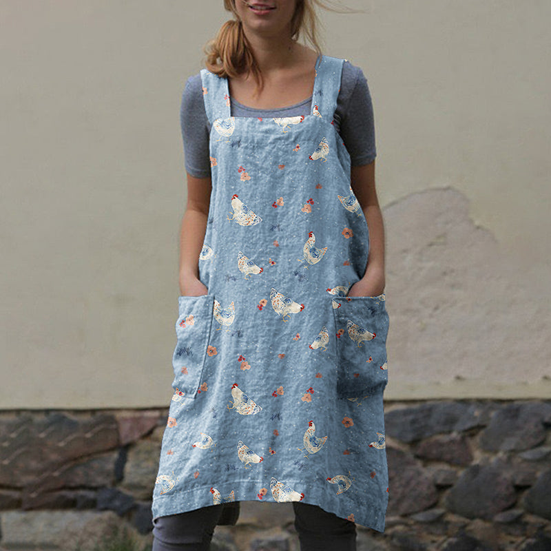 Farm Chicken Print Sling Pocket Apron Midi Dress – fashionsully
