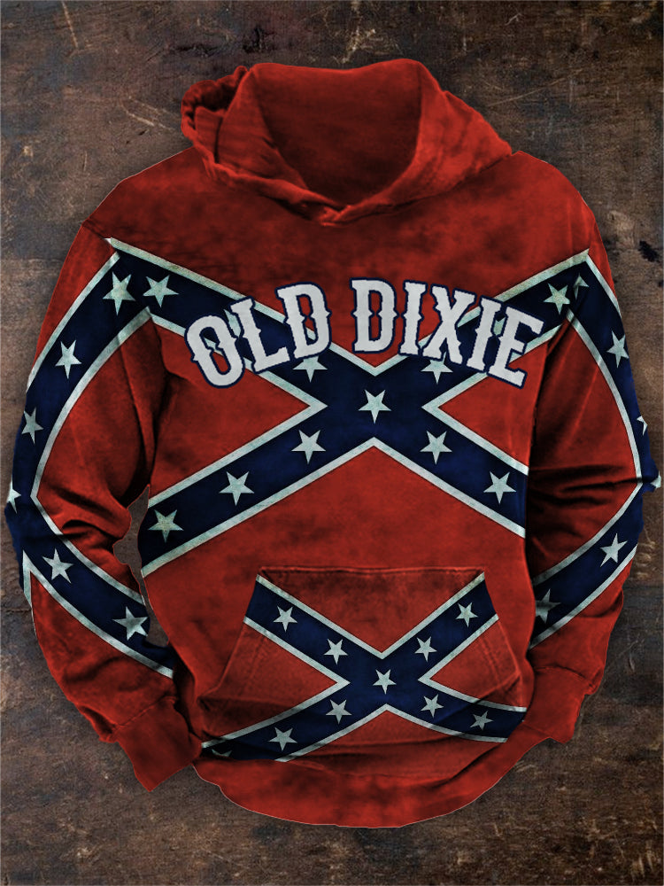 Men's Old Dixie Rebel Flag Patchwork Cozy Hoodie – fashionsully