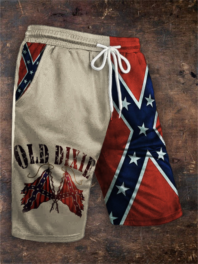 Men's Old Dixie Southern Pride Rebel Flag Contrast Shorts – fashionsully