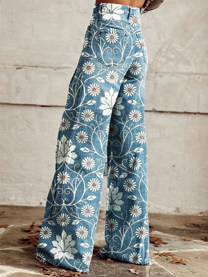Women's Vintage Print Casual Wide Leg Pants – fashionsully