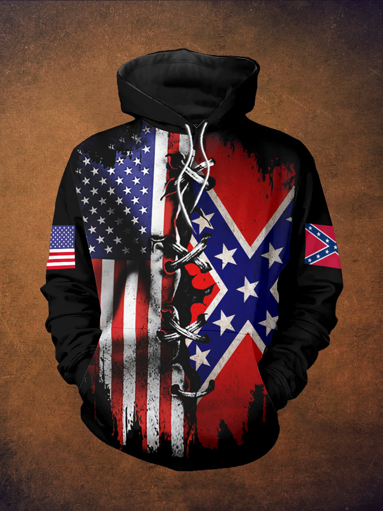 American Flag & Rebel Flag Print Casual Hooded Sweatshirt – fashionsully