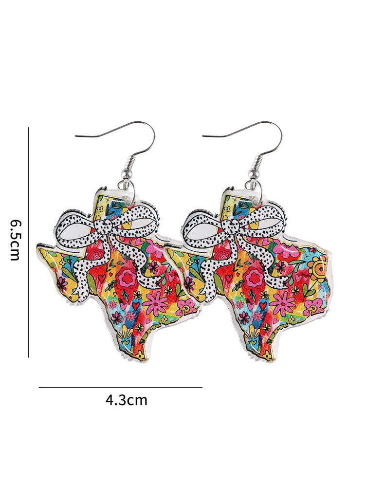 💙texas Strong💪retro Western-style Texas Map Printed Earrings – fashionsully