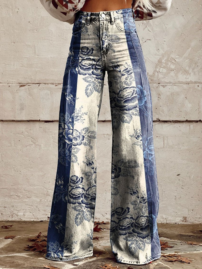 Women's Vintage Print Casual Wide Leg Pants – fashionsully