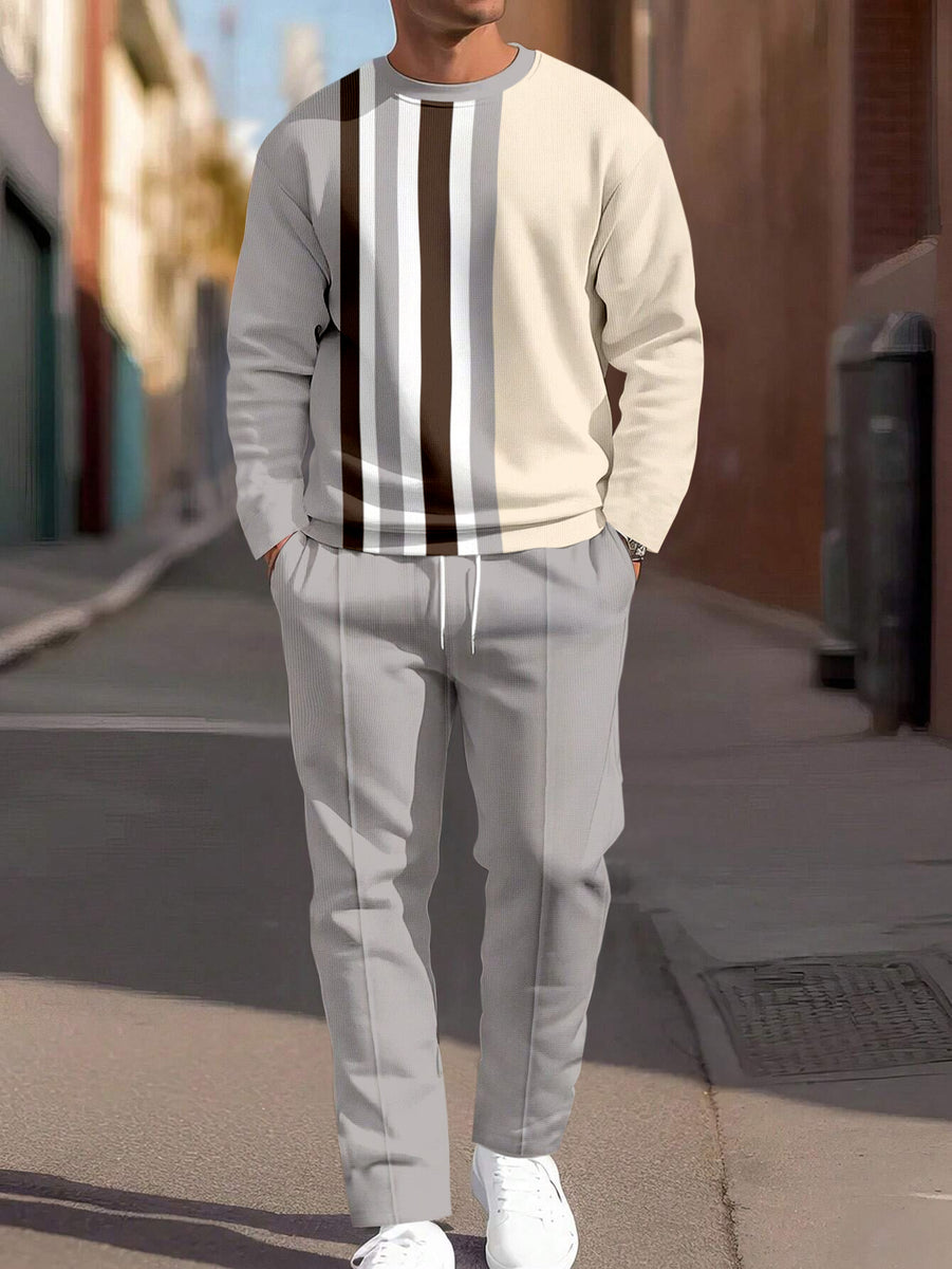 Men's Simple Colorblock Round Neck Casual Sports Set 072 – fashionsully